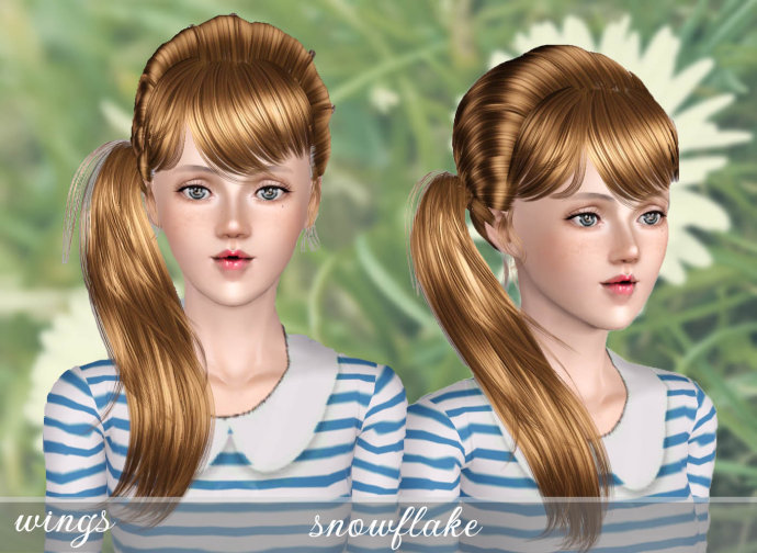 Glossy side ponytail with bangs - snowflake by Wings - Sims 3 Hairs