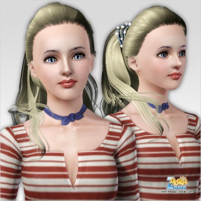 Ponytail with pearl clip hairstyle ID 168 by Peggy Zone - Sims 3 Hairs