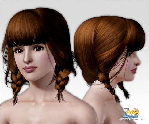 Double braid with bangs ID 48 by Peggy Zone - Sims 3 Hairs