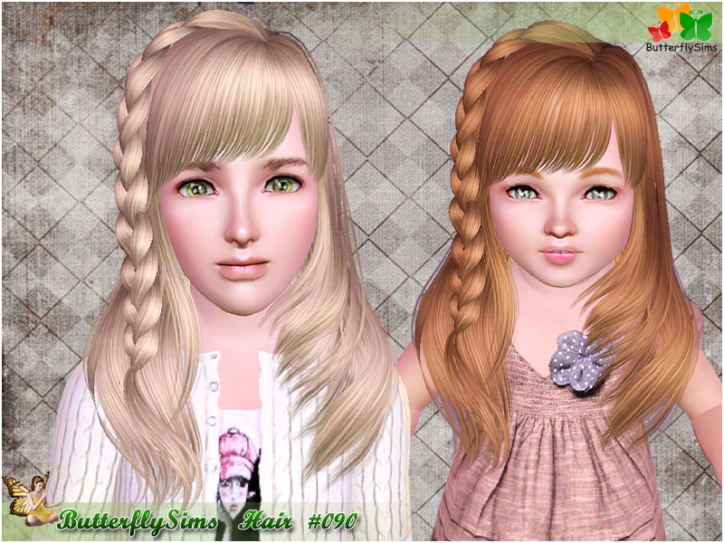 Side braid with bangs 090 by Butterfly - Sims 3 Hairs