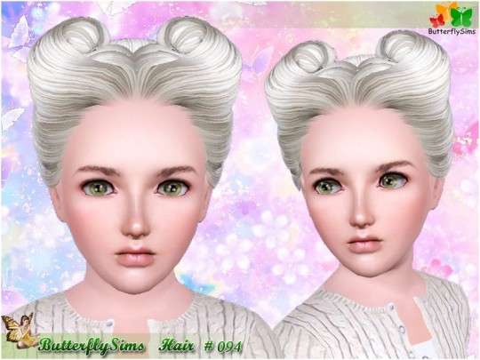Horned bun hairstyle 094 by Butterfly - Sims 3 Hairs