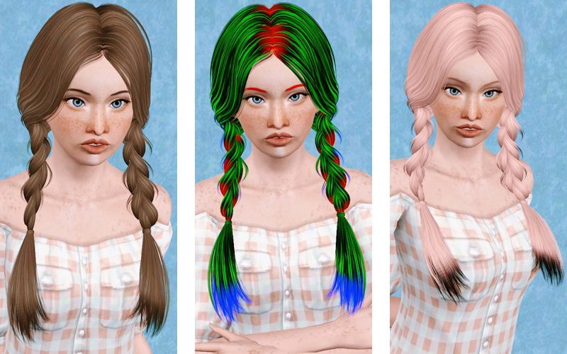 Dual braid hairstyle Skysims 129 retextured by Beaverhausen - Sims 3 Hairs