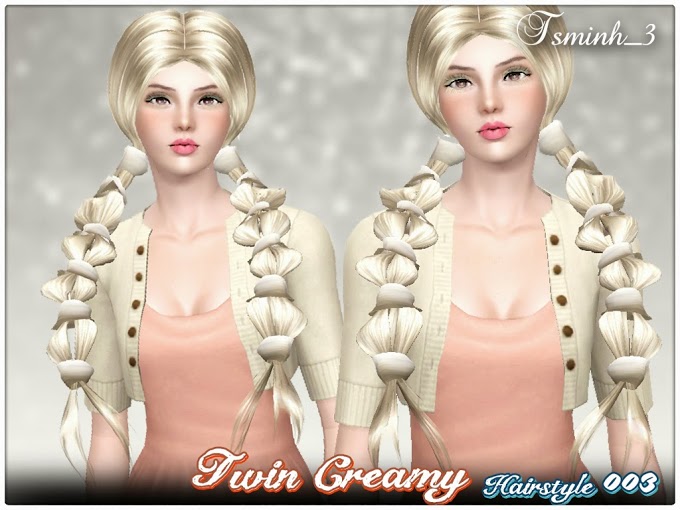 Tied with braid hairstyle Twin Creamy 003 by Tsminh - Sims 3 Hairs