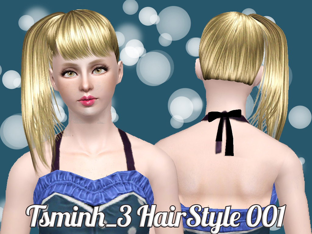 Glossy side ponytail hairstyle - Set 001 by Tsminh - Sims 3 Hairs