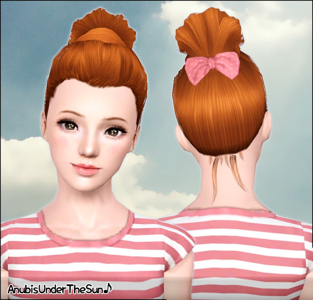 Bun hairstyle and bow accessory retextured by Anubis - Sims 3 Hairs