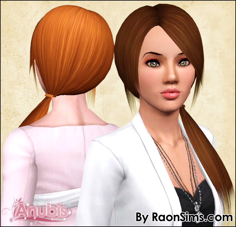 Thin side ponytail hairstyle Raon`s 80 retextured by Anubis - Sims 3 Hairs