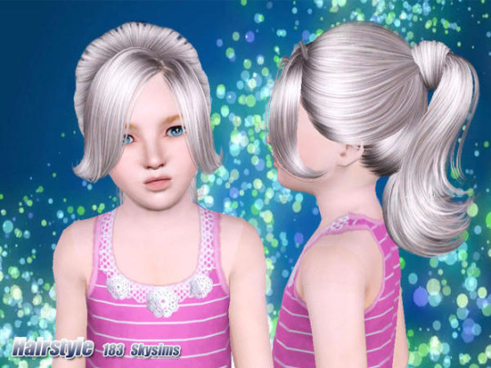 Wrapped ponytail with middle part bangs hairstyle 183 by Skysims - Sims ...