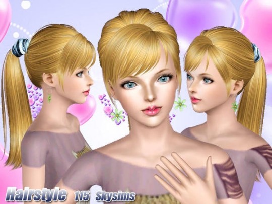 Accessorized high ponytail hairstyle 115 by Skysims - Sims 3 Hairs