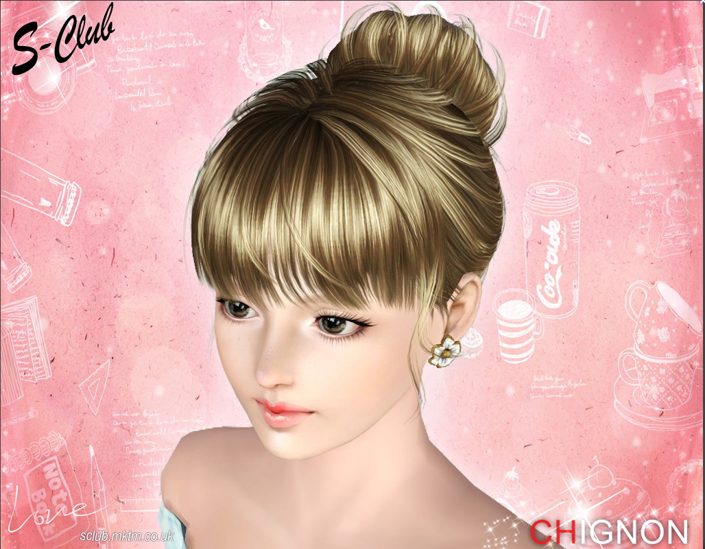 Bun on neck with bangs by S-Club Privee - Sims 3 Hairs