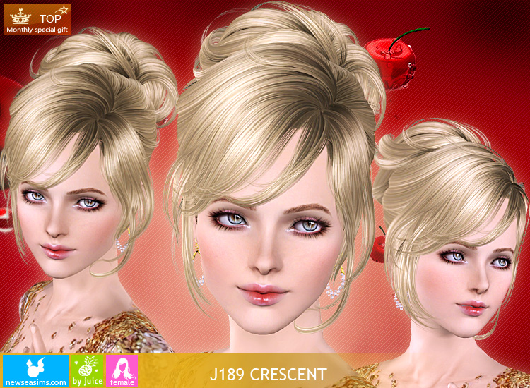 J189 Crescent high bun with bangs hairstyle by NewSea - Sims 3 Hairs