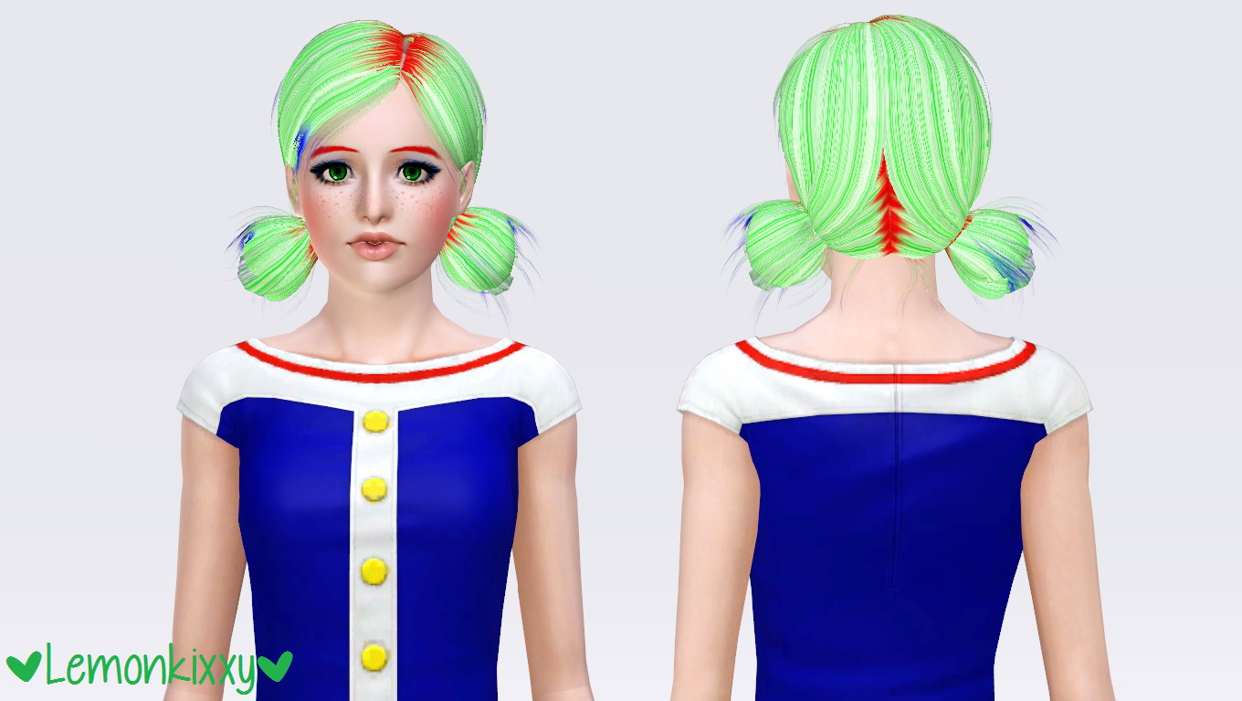 Peggy`s Clipped Ponytails hairstyle retextured by Lemonkixxy - Sims 3 Hairs