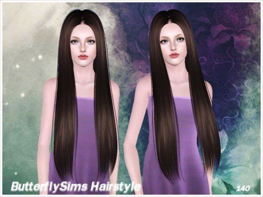 Middle part straight hairstyle 140 by Butterfly Sims - Sims 3 Hairs